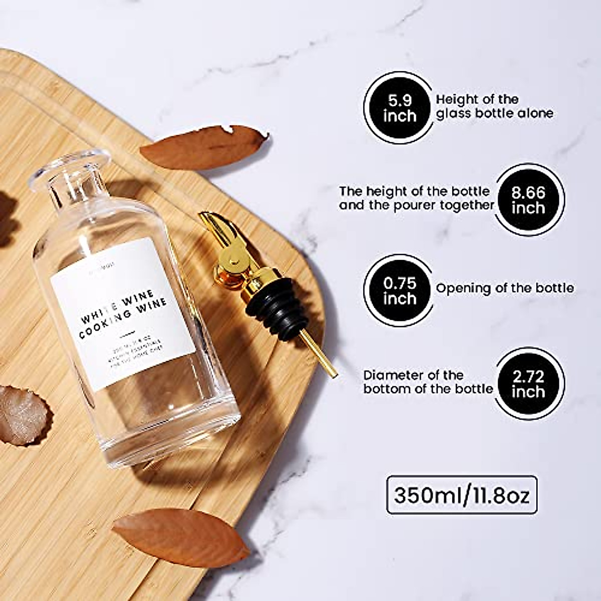 Molimoli Olive Oil Dispenser Bottle for Kitchen, Coffee Syrup Dispenser w. Weighted Pourer, Glass Bottle Dispenser for Kitchen, Olive Oil Cruet, Glass Olive Oil Bottle | 350ml, Set of 2