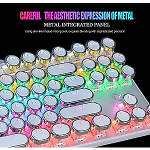 Type Writer Keyboard, Typewriter-Style Steampunk Mechanical Gaming Keyboards Blue Switch with 9 True RGB Backlight Modes and 87-Key Wired Keyboard with Spill-Resistant (Round Keycaps)