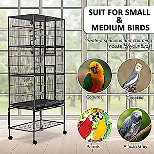 Kinbor Bird Cage with Stand 69 Inch Wrought Iron Large Bird Cage with Climbing Rope for Mid-Sized Parrots Lovebird Cockatiel Doves and Other Small to Medium Parrots