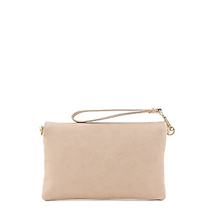 FashionPuzzle Envelope Wristlet Clutch Crossbody Bag with Chain Strap (Nude) One Size
