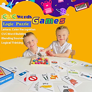GIMCALO Sight Word Games, Montessori Letter Puzzle Building Blocks CVC Flash Cards Kindergarten Homeschool, ABC Learning Education Toddlers Wooden Toys, Birthday Easter Xmas Gifts for Kids Ages 3-7