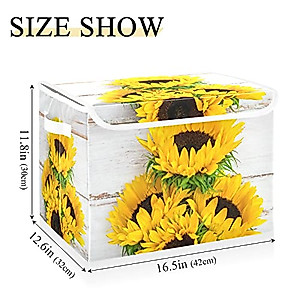 innewgogo Sunflowers Storage Bins with Lids for Organizing Foldable Storage Box With Lid with Handles Oxford Cloth Storage Cube Box for Books