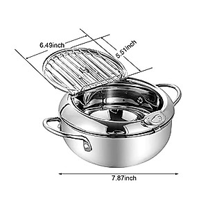 BestAlice Deep Fryer Pot, 8in(2.2L) Stainless Steel Frying Pot, Upgrade Deep Fryer Pot with Thermometer, Japanese Small Deep Frying Pot with Oil Drip Drainer Rack for French Fries Fish Chicken