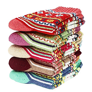 YZKKE 5Pack Womens Warm Wool Soft Cozy Crew Socks for Fall Winter Christmas Gifts Size 5-9