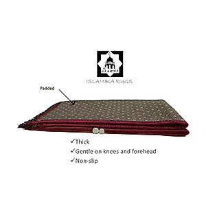 Prayer Rug Muslim Mat Islamic - Thick Prayer Rug Sajadah for Kids Men Women with Islam Prayer Beads for Eid Travel Ramadan, Soft and Luxury (Red)