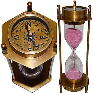 Brass Sand Timer Hourglass with Exquisite Marine Compass Accents - A Perfect Decorative Clock for Captivating Spaces