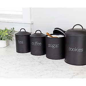 AuldHome Enamelware Black Sugar Canister; Modern Farmhouse Staples Storage for Kitchen