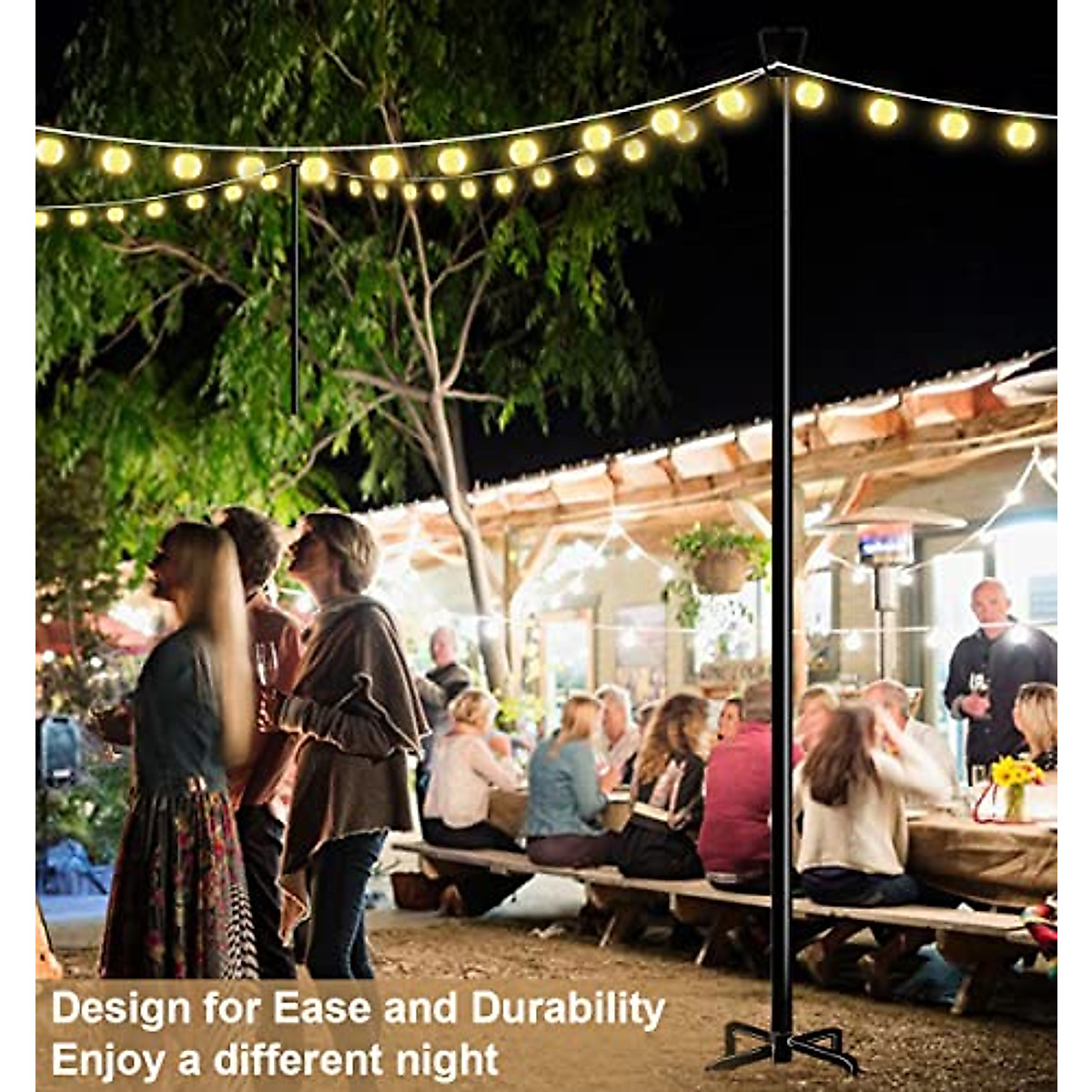 Queension 10ft Outdoor String Light Pole for Outside String Lights, Garden Lawn Metal Lighting Stand for Holiday Parties Bistro Weddings, 2pack