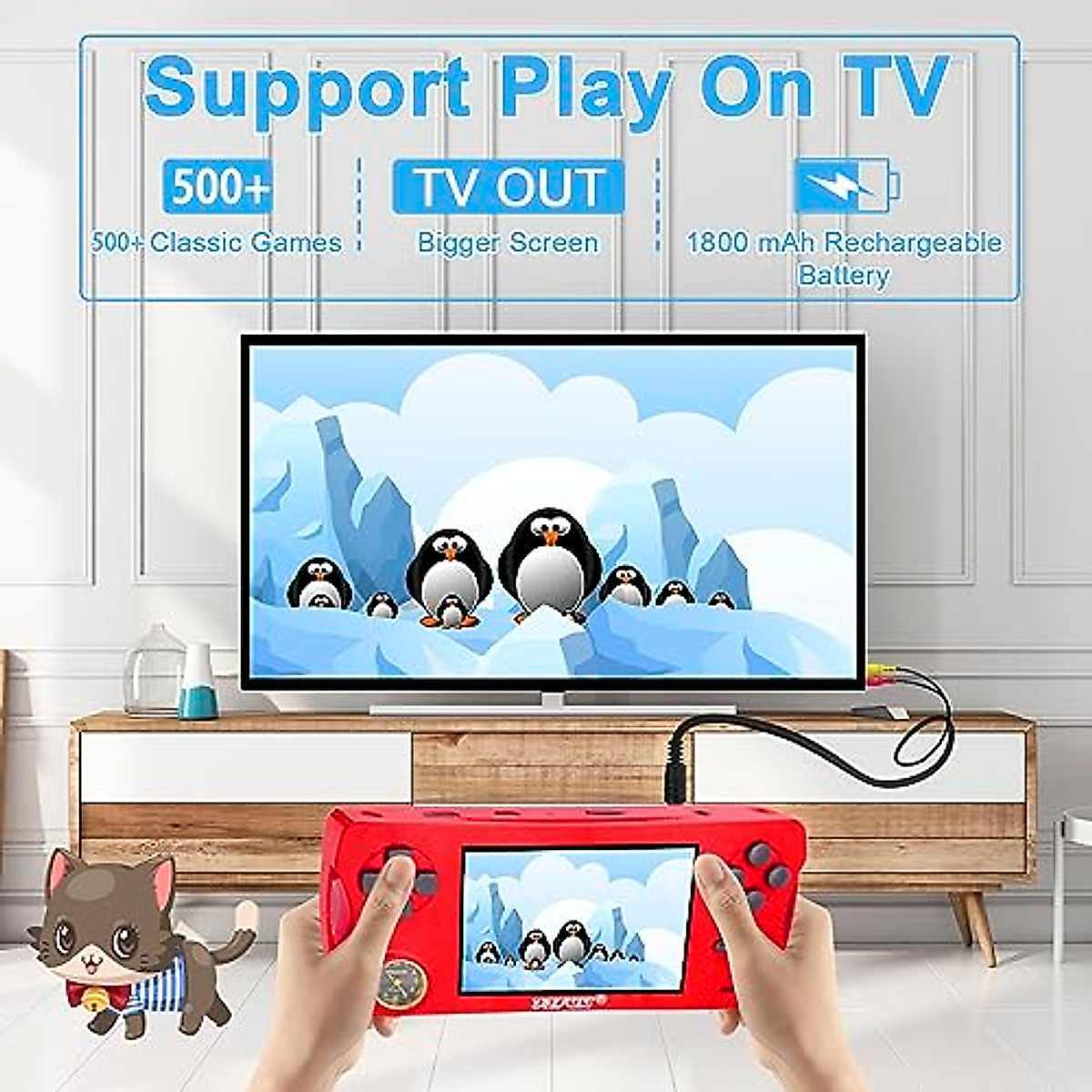 Retro Handheld Game Console: Preloaded 500 Kids Videojuegos Gamepad Arcade Video Games Nostalgia Stick for TV 32G Portable 3.5 Inch Rechargeable Classic Toys Travel Birthday Boys (Red)