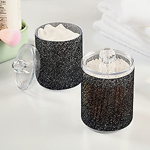 ALAZA 2 Pack Qtip Holder Dispenser Sequin-Black Glitter Bathroom Organizer Canisters for Cotton Balls/Swabs/Pads/Floss,Plastic Apothecary Jars for Vanity