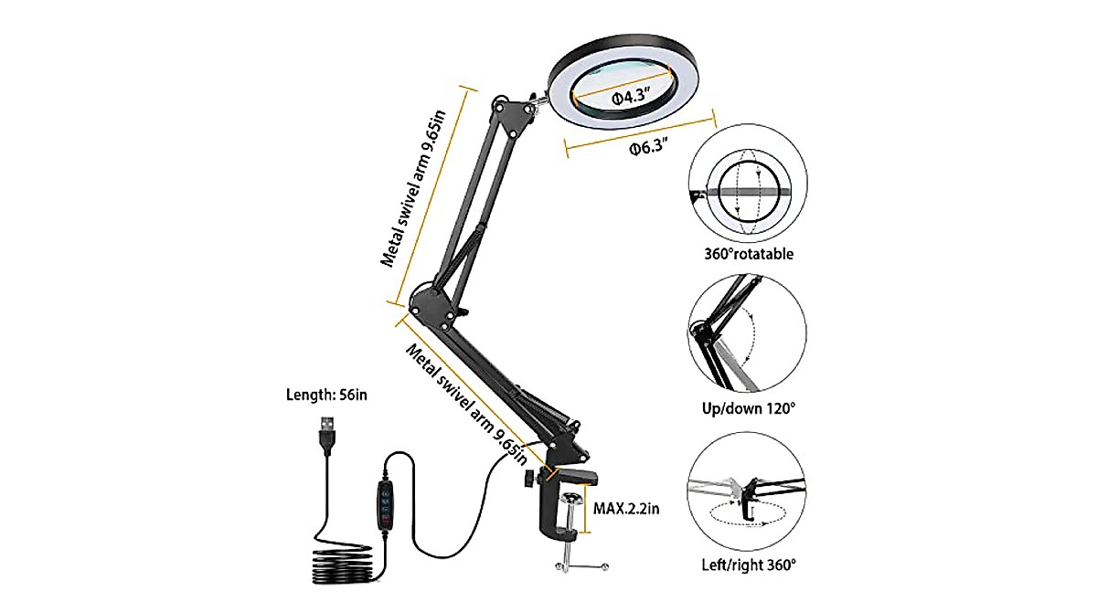 Magnifying Glass With Light & Stand - 8x Magnification for Precision Tasks