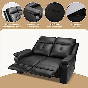 VUYUYU 2 Seater Recliner Sofa - Double Reclining Loveseat with Massage & Heating - PU Leather Home Theater Seating Manual Recliner Motion Living Room Chair (Black)