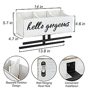 Farmhouse Bathroom Cup Holder,Hair Dryer Holder Wall Mounted, Hair Tools and Styling Organizer with Towel Bar,