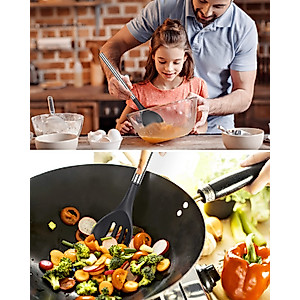 2 Pcs Silicone Cooking Spoons, Solid and Slotted Spoon Set, Non-Stick BPA Free Heat-Resistant Basting Stainless Steel Handle Kitchenware for Cooking, Soup, Serving, Draining, Stirring (black)