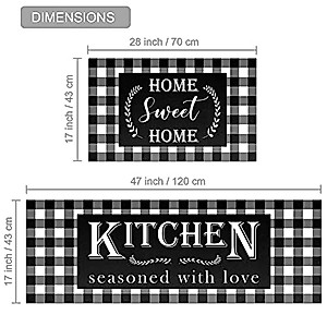 HOLVDENG Buffalo Plaid Kitchen Mat Set of 2 Non Slip Thick Kitchen Rugs and Mats for Floor Comfort Standing Mats for Kitchen, Sink, Office, Laundry, 17"x47"+17"x28"