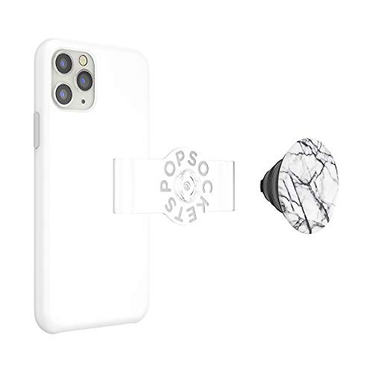 PopSockets Phone Grip Slide for Phones and Cases, Sliding Phone Grip with Expanding Kickstand, PopSlide for Apple Silicone Case, iPhone 11 Pro - Clear Day