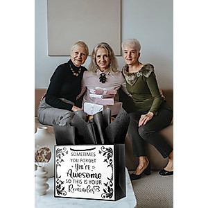 Lyforpyton Large Reminder Gift Bag with Tissue Paper 12.6" Black and White Gift Bag for Men Women Best Friends Coworker Birthday Wedding