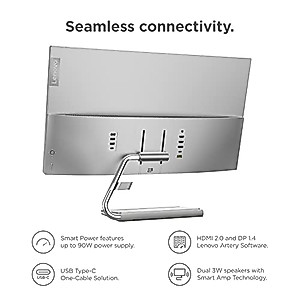 Lenovo - Q27h-20 Monitor - 27" QHD Display - 70 Hz Refresh Rate - Low Blue Light Certified, Grey