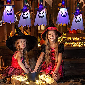 Halloween Decorations Outdoor,Hanging Glowing Ghost Witch Hat with String Lights,Scary Halloween Tree Decorations Ornaments for Indoor Outside Home Window Porch Garden Yard Party Decor