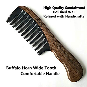 One&One 100% Handmade Natural wood With Buffalo Horn Hair Combs - wooden comb with handle