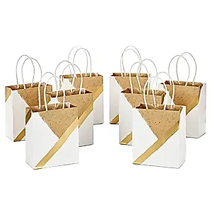 Hallmark 6" Small Paper Gift Bags (8 Bags: White, Gold and Kraft) for Christmas, Hanukkah, Birthdays, Weddings, Graduations, Baby /Bridal Showers