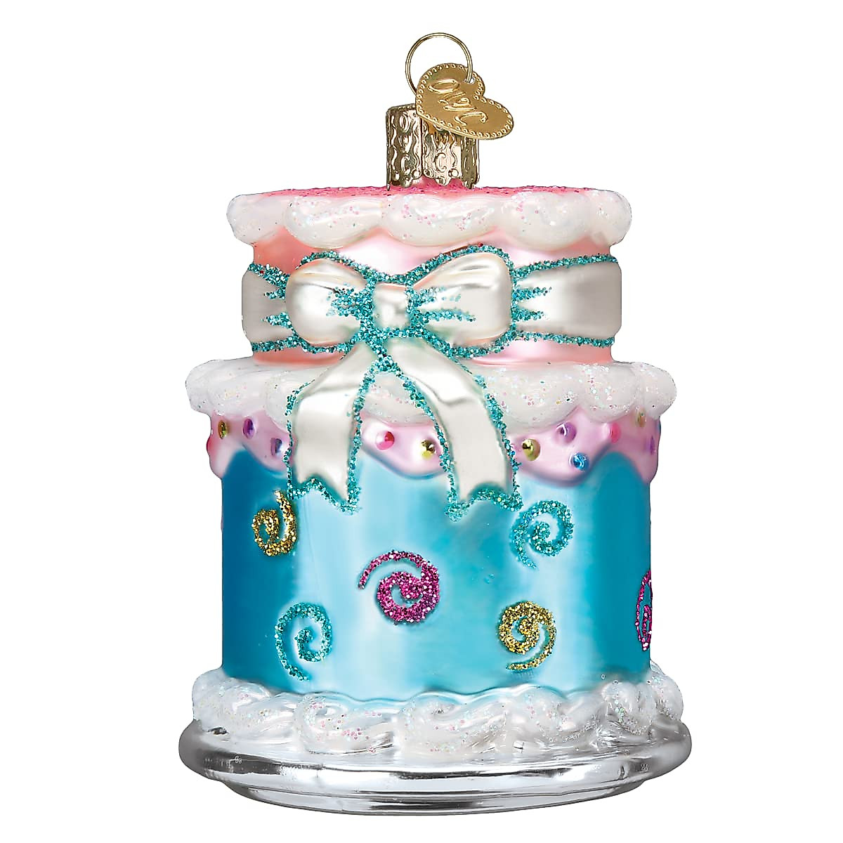 Old World Christmas Happy Birthday Cake Glass Blown Ornament for Christmas Tree