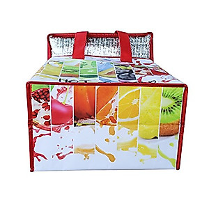 Earthwise Insulated Reusable Grocery Bag Shopping Tote with Zipper Top Lid Durable Thermal Collapsible Catering 2 Pack (Fruit)