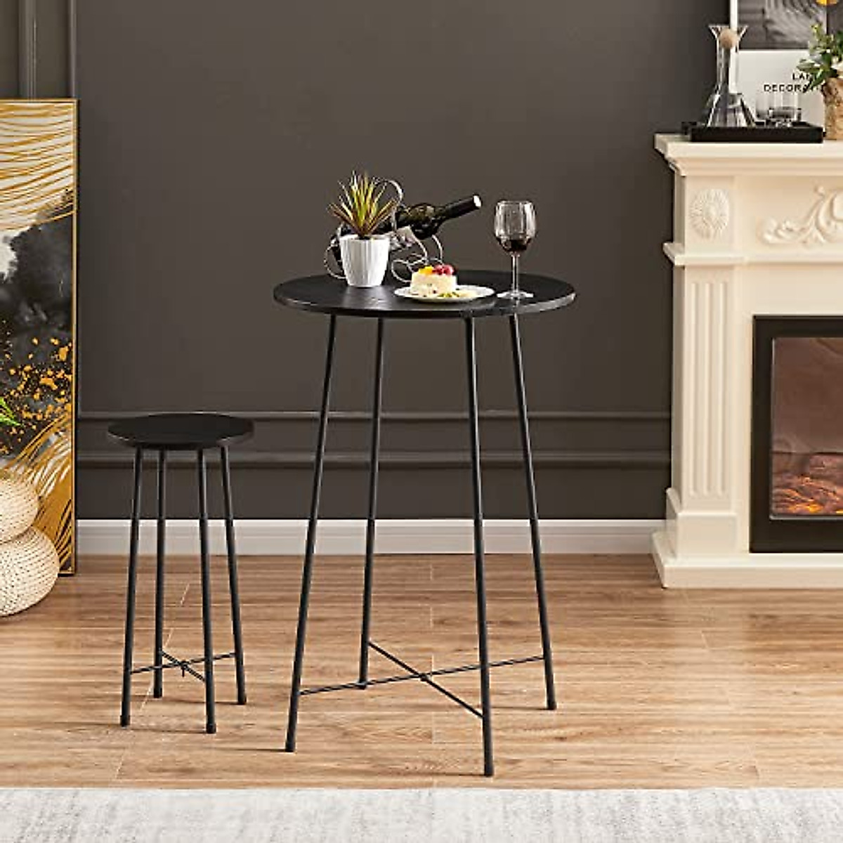VECELO Round Bar Table, Classic Bistro Pub Furniture,Small Spaces Saving for Dining Room Breakfast,Coffee, Easy to Assemble, Black
