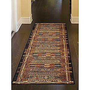 Liora Manne Marina Indoor Outdoor Rug - Tribal Design, Comfortable & Durable, Power Loomed, Polypropylene Material, UV Stabilized, Tribal Stripe Gold, 1'11" x 7'6"