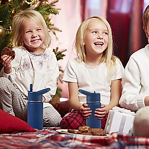 Fijinhom 12oz Kids Water Bottle for School Boys&Girls, Leak-Proof Toddler Water Bottle, Stainless Steel Vacuum Insulated Bottle with Straws Lids, Navy blue