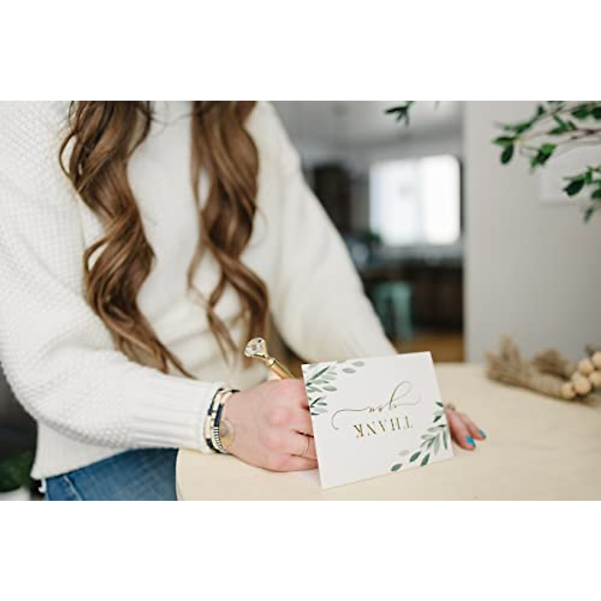 Gooji 4x6 Greenery Leaves Gold Foil Thank You Cards (Bulk 20-Pack) Matching Peel-and-Seal White Envelopes | Assorted Set, Watercolor | Birthday Party, Baby Shower, Weddings, Greeting, Blank Notes