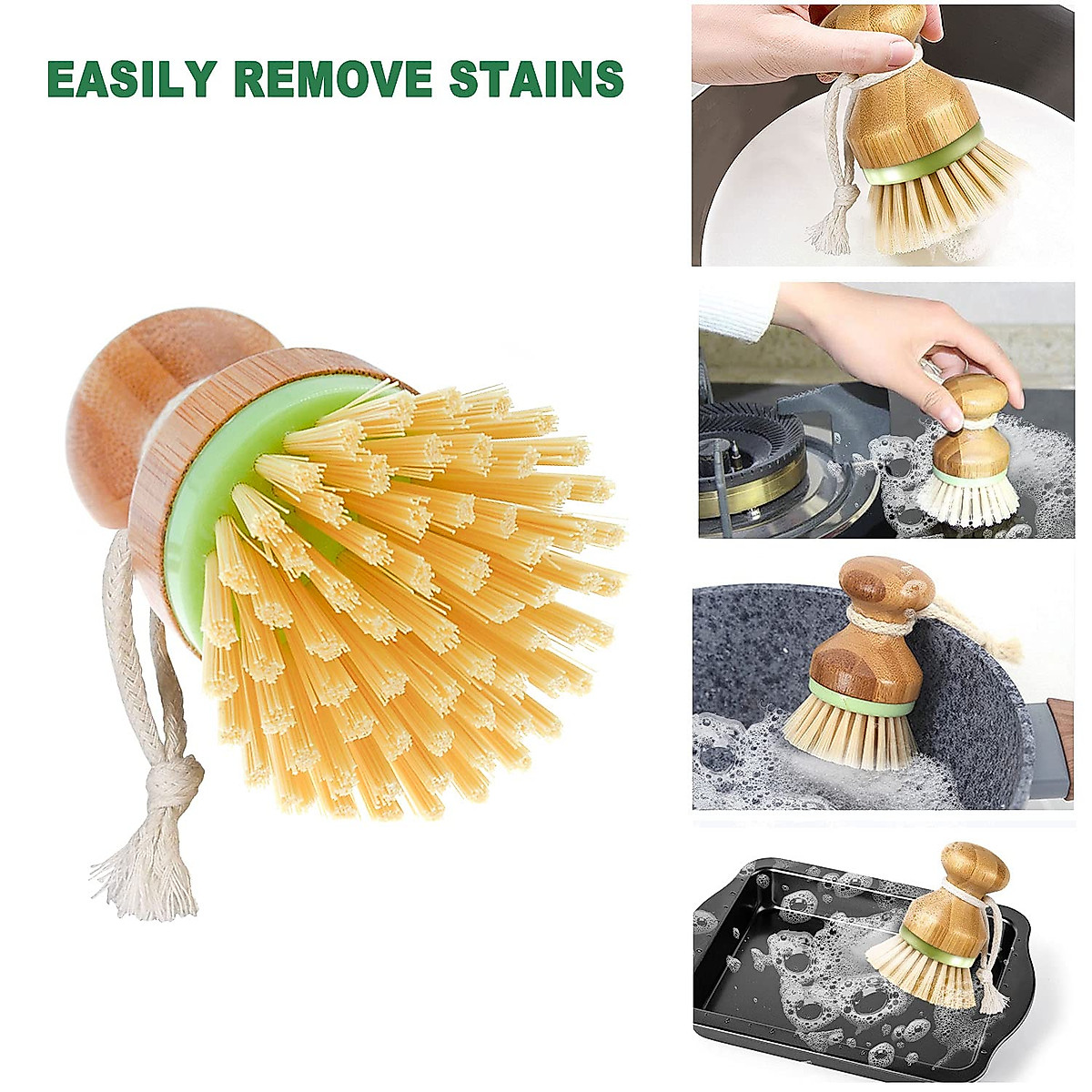 Dish Brush, Premium Dish Scrub Brush Set (Pack of 2), Made by Earth Friendly Recycled Materials, Durable Stiff Bristles Great for Scrubbing All Kinds of Pans, Baking Sheets and Cast Iron Skillet