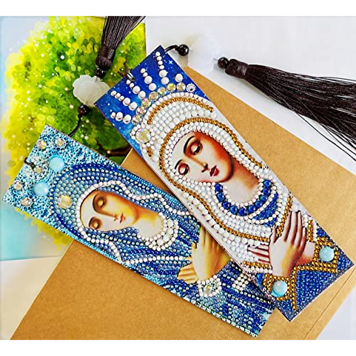 liziciti 2 Pieces 5D Diamond Painting Bookmarks Kits, Virgin Mary Madonna Tassel DIY Art Craft Crystal Rhinestones for Kids Adults Beginner, PU Leather 8.26x2.36 inch, Multicolor (art-zsh-smbqusF)