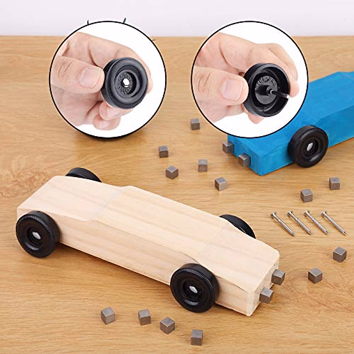 Ruisita 3 Ounces Tungsten Weights Cubes Polished Speed Axles Kit 18 Pieces Tungsten Weights Cubes and 4 Pieces Polished Speed Axles