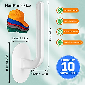 Eiito Hat Rack for Wall(4 Pack),Hat Organizer for Baseball Caps,Multi-Purpose Hat Rack,Hat Organizer Holds 10 Caps,Two Mounting Options,Self-Adhesive and Drilled (White)