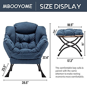 MBOOYOME Lazy Chair with Ottoman, Modern Soft Reading Chair Accent Contemporary Lounge Leisure Sofa Chair with Armrests and a Side Pocket for Living Room, Bedroom, Dorm & Office, Dark Blue