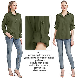 Women's UPF 50 Long Sleeve Sun Protection Shirts Quick Dry Outdoor Fishing Hiking Travel Shirt (5019 Olive green, Small)
