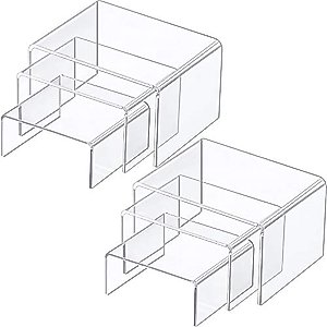 2 Sets Acrylic Display Risers, Clear Product Stand, Jewelry Display Riser Shelf Showcase Fixtures For Dessert Cupcake Candy Treat Action Figure Display