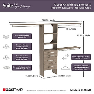 ClosetMaid 1936140 SuiteSymphony Modern 25-Inch Closet Organizer with Shelves and 4-Drawers, Natural Gray