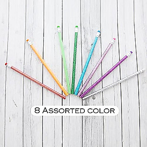 BAZIC Wood Pencil Glitter Metallic Pencils, Latex Free Eraser, Unsharpened Rewards Glitter Pencil for Kids Student Artist (8/Pack), 1-Pack