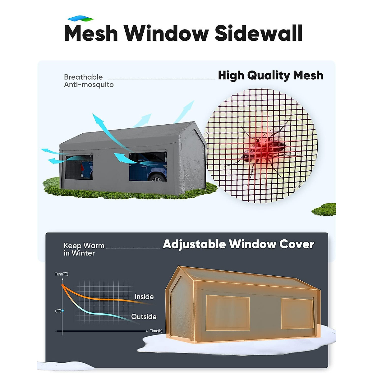 Quictent 13'X20' Heavy Duty Carport Car Canopy Galvanized Car Port Garage Outdoor Carport Canopy Boat Shelter with Reinforced Ground Bars-White