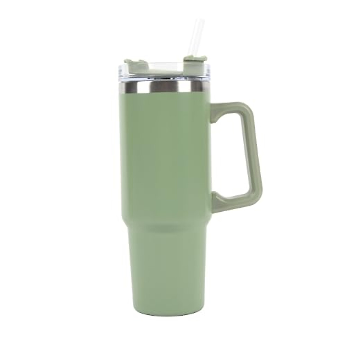 Envie 30 oz Tumbler Mug with Lid and Straw, Reusable Insulated Mug with Handle, Stainless Steel Tumbler for Iced & Hot Beverages, Sage Green