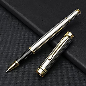 YIVONKA Luxury Ballpoint Pens Best Ball Pen Gift Set for Men & Women Professional Executive Office Nice BallPens Classy Gift Box Ballpoint Black Refill Line width 0.5mm (Silver)