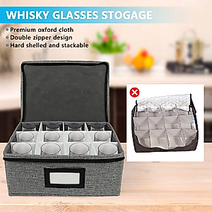 HURZMORO Storage Box for Whisky Glass,12 Whiskey Glasses Holder for Organizer, Fully-Padded Inside with Sturdy Construction, Packing Boxes with Dividers for Moving Whiskey Gift (12 compartments)