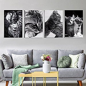 Family Cat Poster, Black & White Art Cat Decor, Animal Posters & Prints, Cute Art Wall Decor, Modern Home Wall Art Living Room Bedroom Kids Room Canvas Art Poster & Wall Art 12x18 Inch (Unframed)