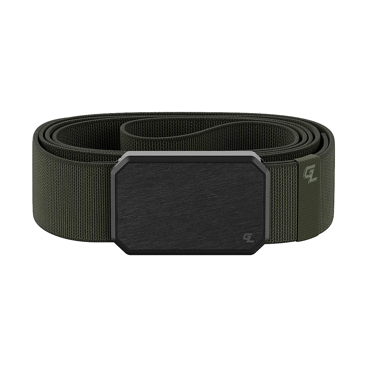 Groove Life Groove Belt Gun Metal/Olive - Men's Stretch Nylon Belt with Magnetic Aluminum Buckle, Lifetime Coverage - Large (37-40")