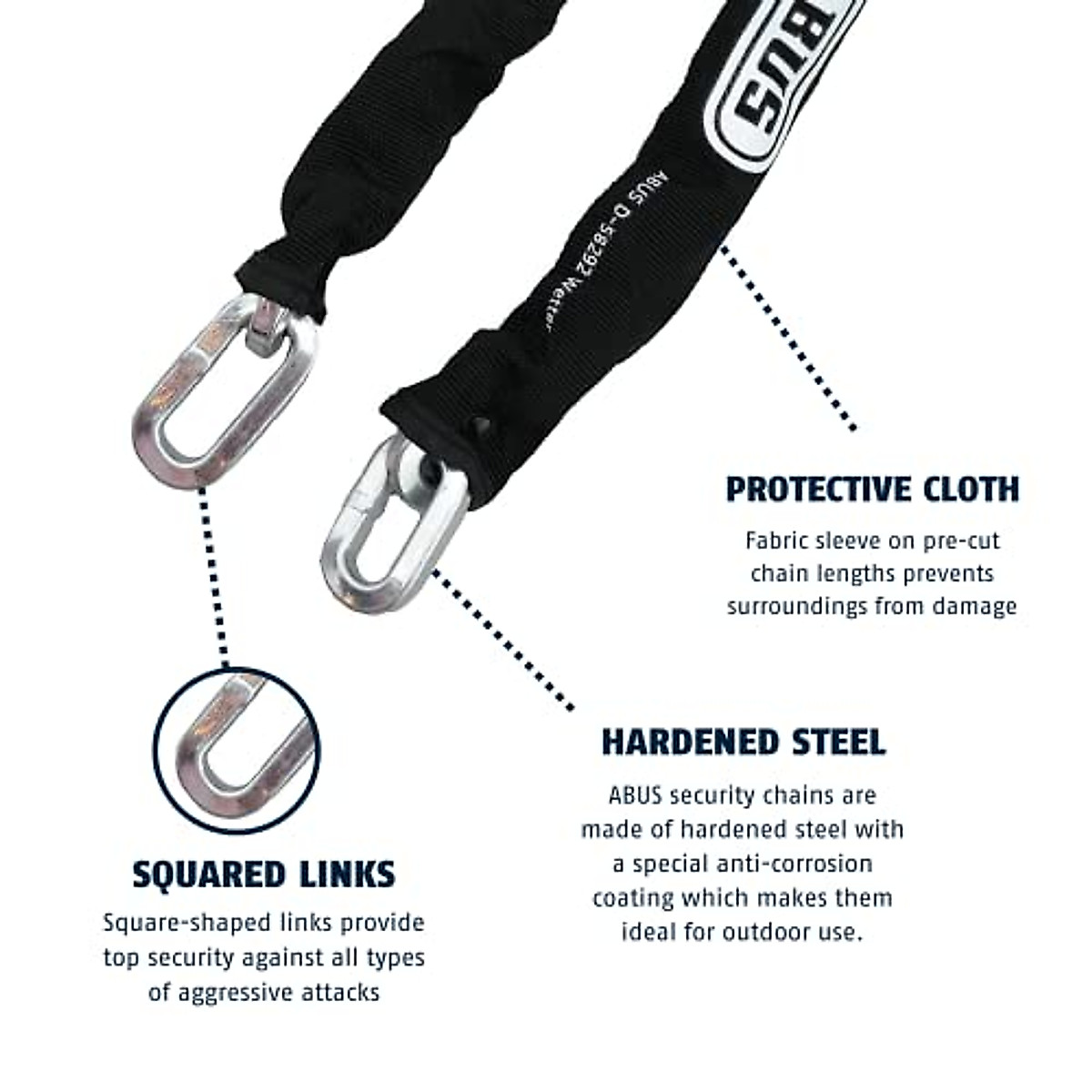 ABUS Hardened Steel 8KS 10 Foot x 5/16" Thick Square Security Chain for Bikes, Containers, Trailers, ATV's, Motorcycles and Personal/Industrial Property