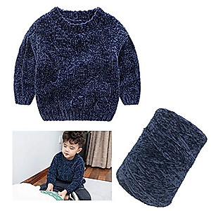 Truevalue 4 Skeins Chenille Yarn,Hand Knitting Glossy Chenille Velvet Blanket Yarn for Crochet Weaving DIY Craft Total 400g (Navy)