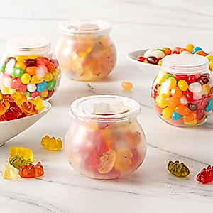 4 oz Clear Plastic Bulbous Candy Jar with Lid - with Lid - 2 1/2" x 2 1/2" x 2 1/2" - 100 count box - Restaurantware