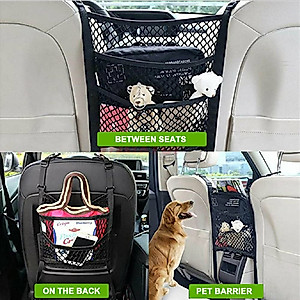 3-Layer Car Net Organizer, Universal Back Seat Mesh Bag, Barrier of Backseat Pet Children Kids, Cargo Tissue Wallet Handbag Holder, Driver Storage Netting Pouch